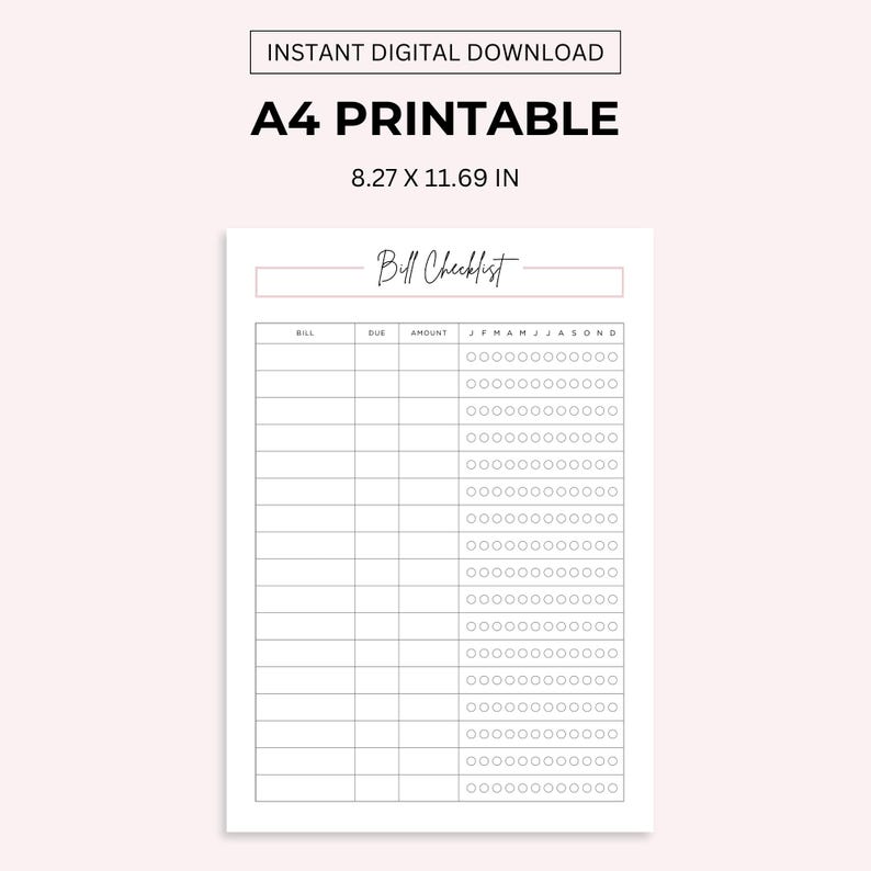 Yearly Bill Payment Tracker Printable, Bill Payment Checklist, Bill ...