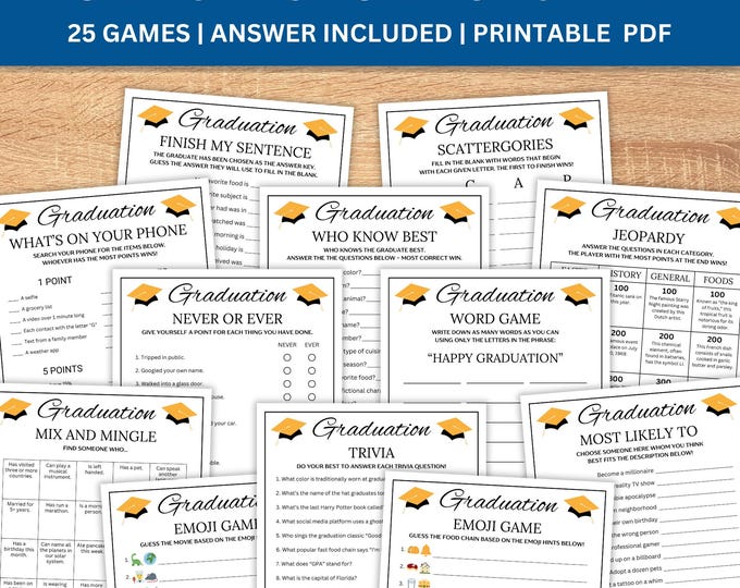 Graduation Party Games Bundle Printable Modern Graduation Games Class ...