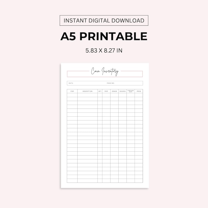 Coin Inventory Log: Printable Collection Tracker (digital Download) - Etsy