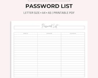Password Tracker, Password Log Printable, Digital Password Keeper ...
