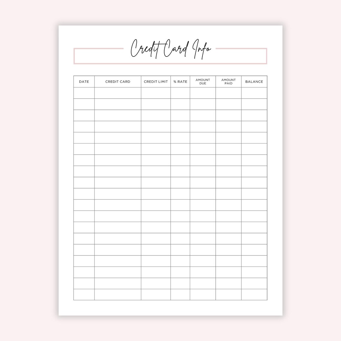 Credit Card Balance Tracker: Printable Log (letter/a4/a5 PDF) - Etsy