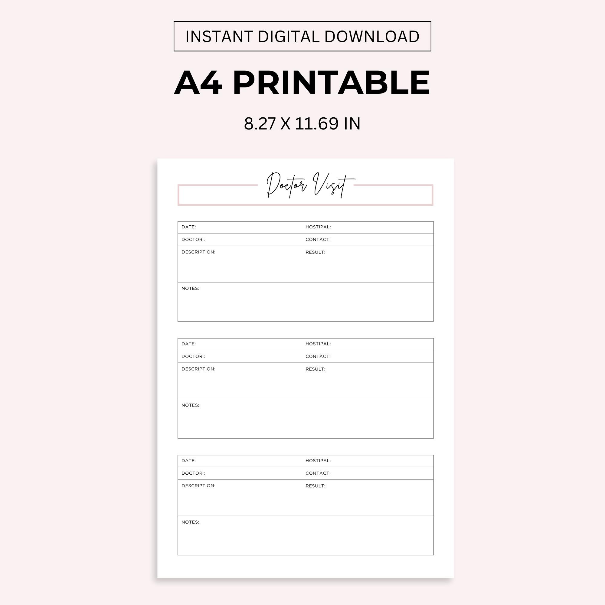 Doctor Visits Tracker Printable, Medical Binder Insert, Doctor ...