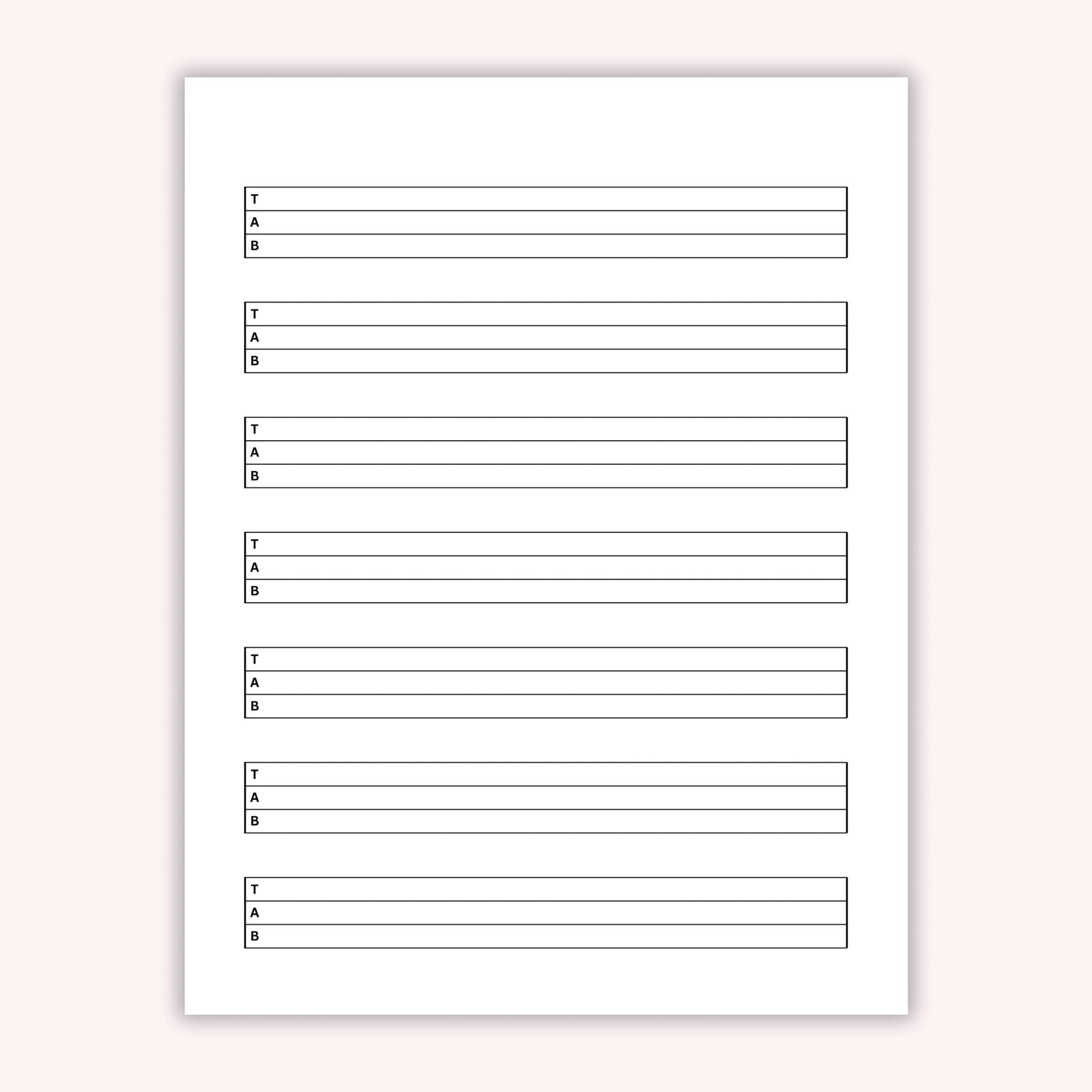 Printable Blank Bass Tabs Paper, Music Template, Blank Bass Tabs Sheet ...