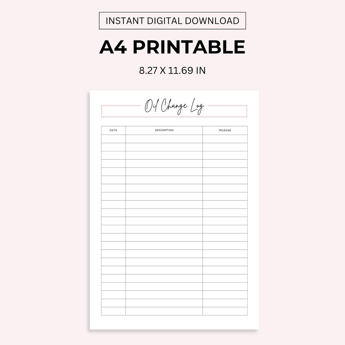 Oil Change Log Printable, Oil Change Tracker, Oil Change Record, Oil ...