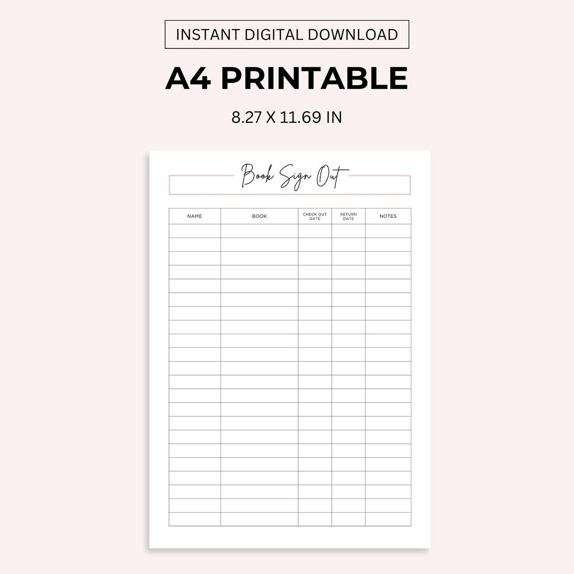 Library Book Sign Out Sheet Printable, Book Sign Out Form, Book Borrow ...