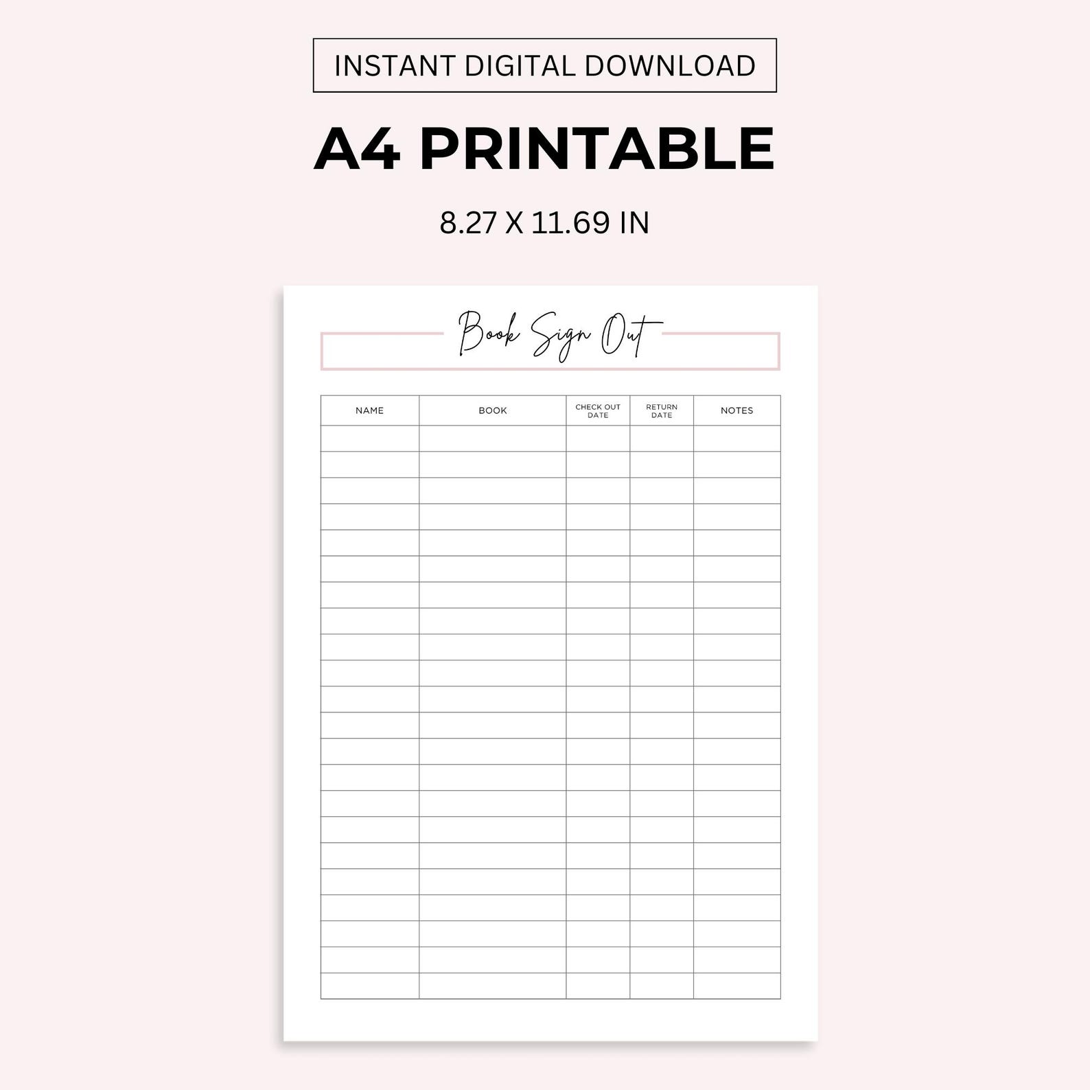 Library Book Sign Out Sheet Printable, Book Sign Out Form, Book Borrow ...