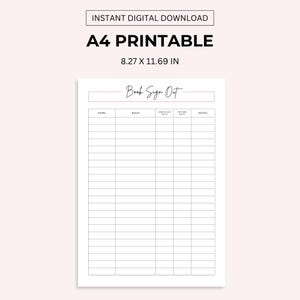 Library Book Sign Out Sheet Printable, Book Sign Out Form, Book Borrow ...