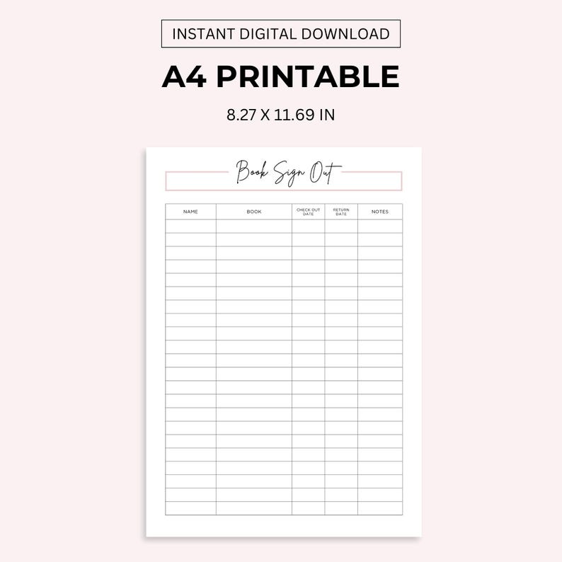 Library Book Sign Out Sheet Printable, Book Sign Out Form, Book Borrow ...