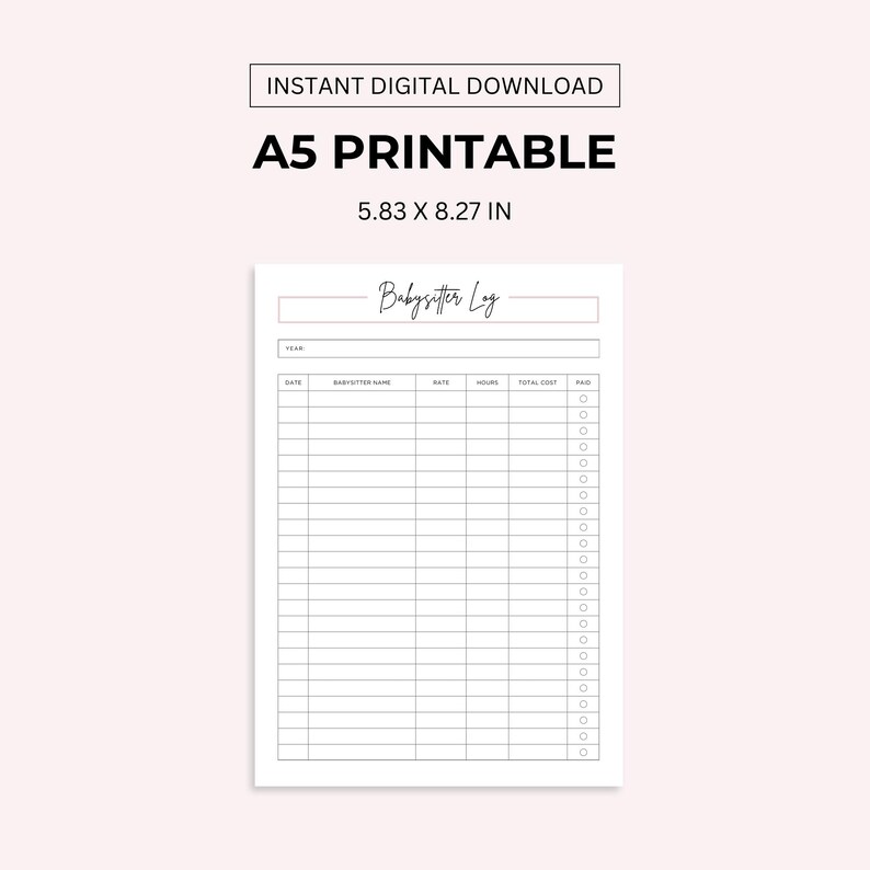 Babysitter Log Printable, Babysitter Tracker for Parents - Etsy