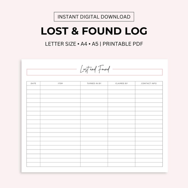 Lost and Found Log - Etsy