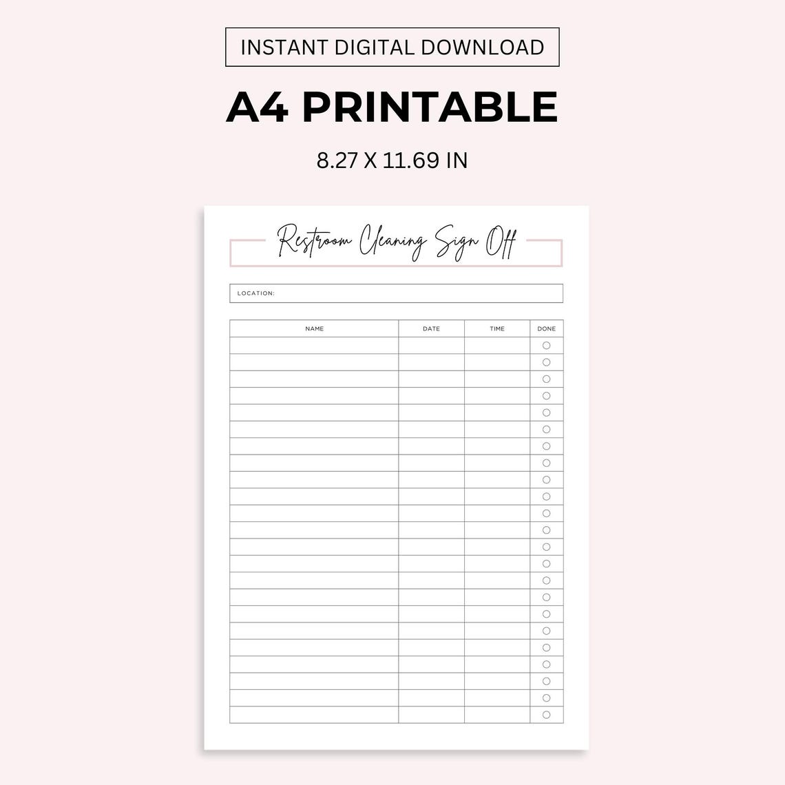 Restroom Cleaning Log Printable, Cleaning Checklist for Businesses ...