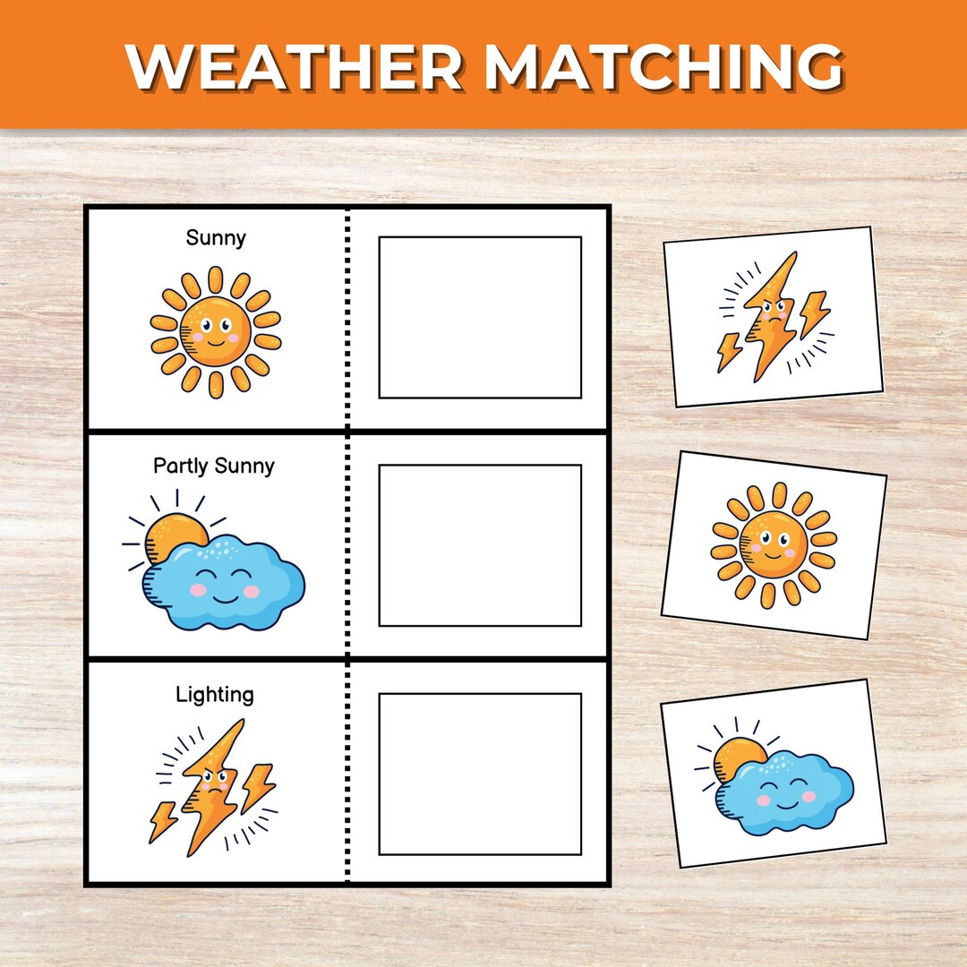 Weather Matching Game Printable, Toddler Matching Activity, Preschool ...