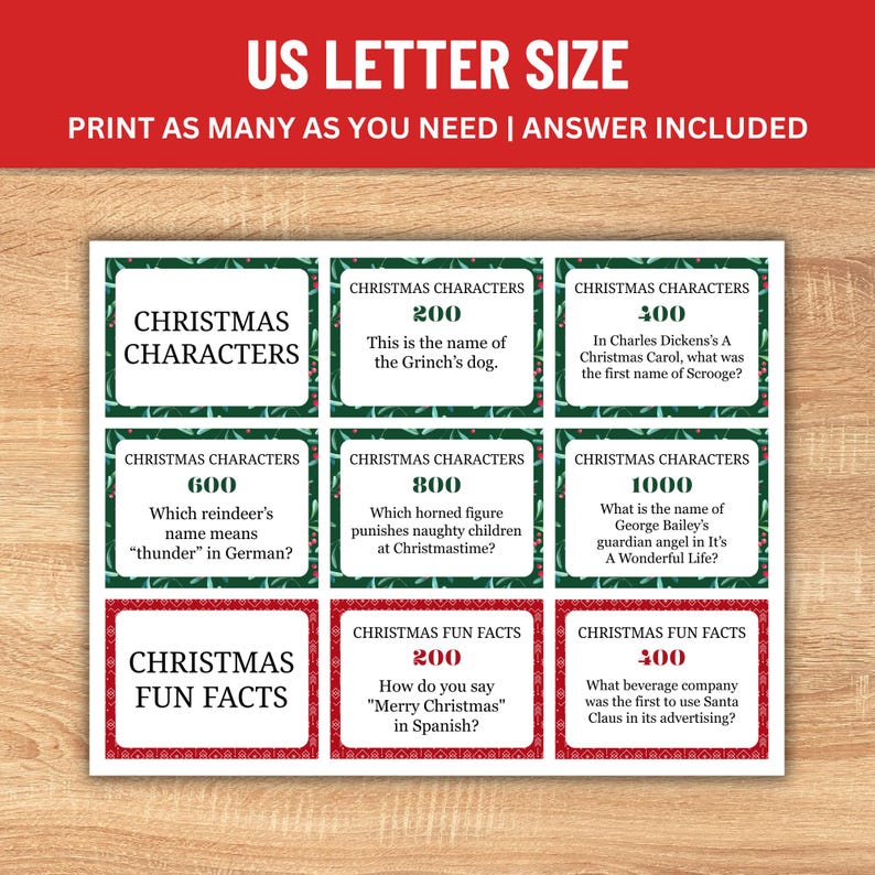 Printable Christmas Jeopardy: Holiday Trivia, Party Activities ...
