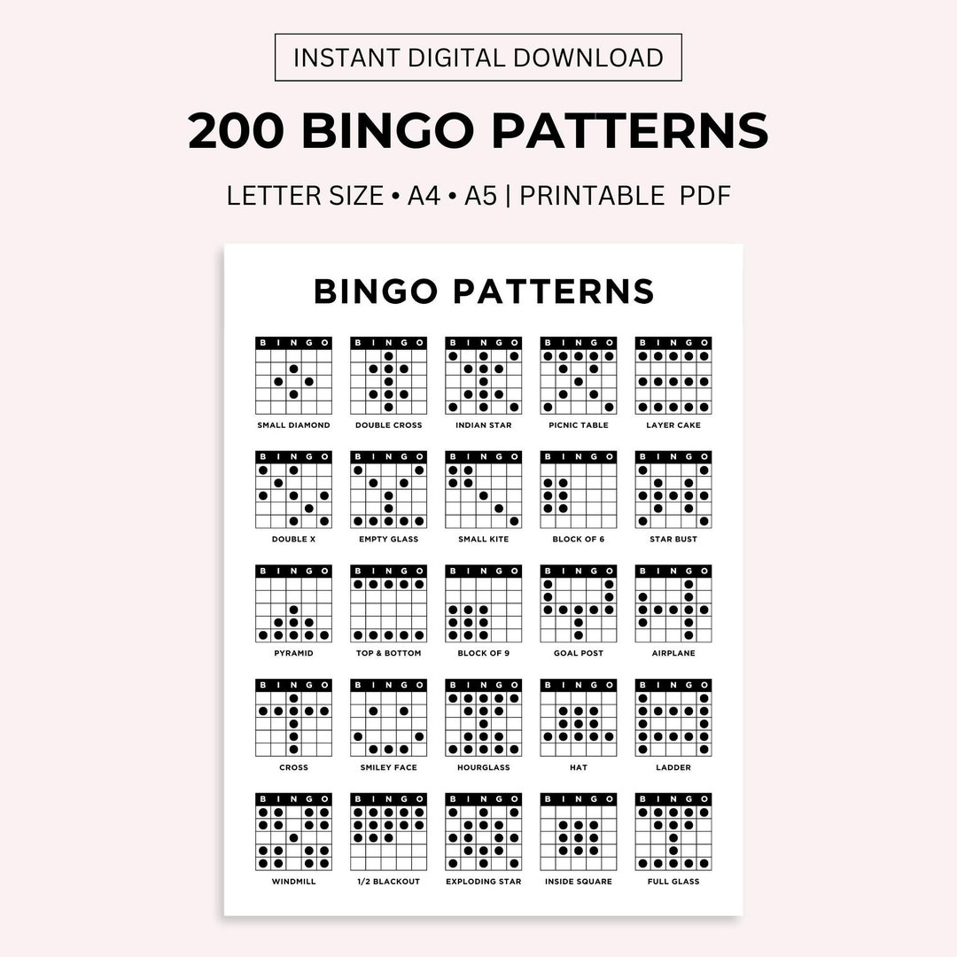 200 Bingo Patterns: Bingo Alphabet, Numbers, Shapes (printable PDF) - Etsy