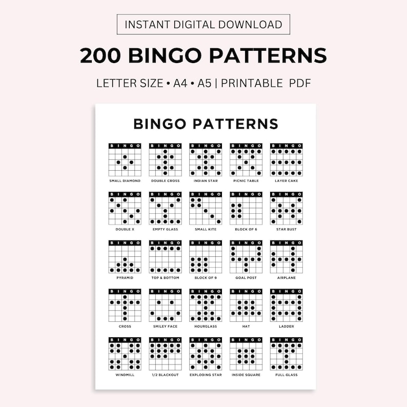 200 Bingo Patterns: Bingo Alphabet, Numbers, Shapes (printable PDF) - Etsy