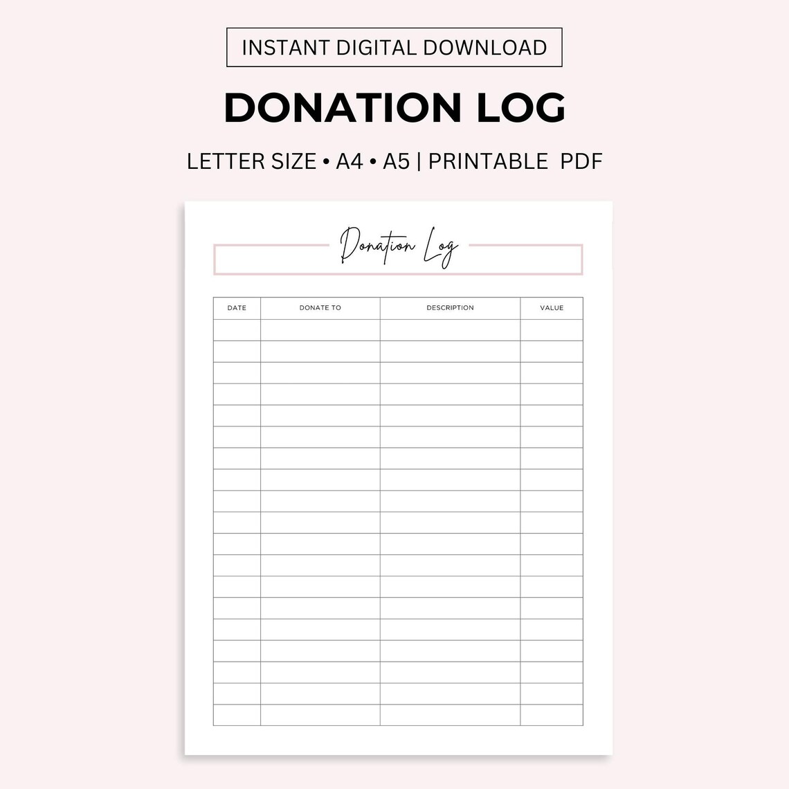 Donation Log Printable, Charitable Donations, Financial Planner - Etsy