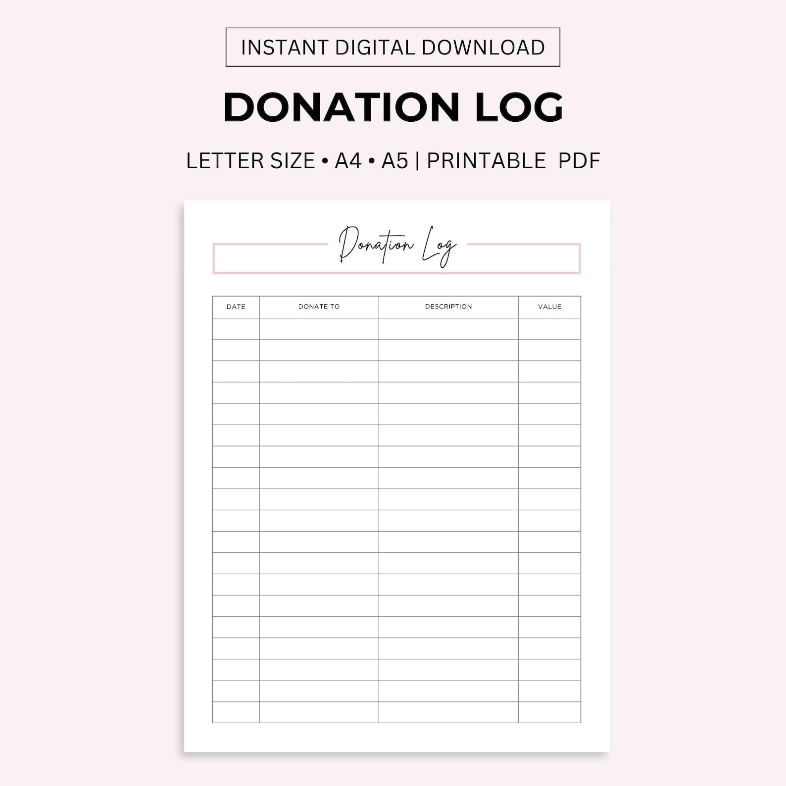 Donation Log Printable, Charitable Donations, Financial Planner - Etsy