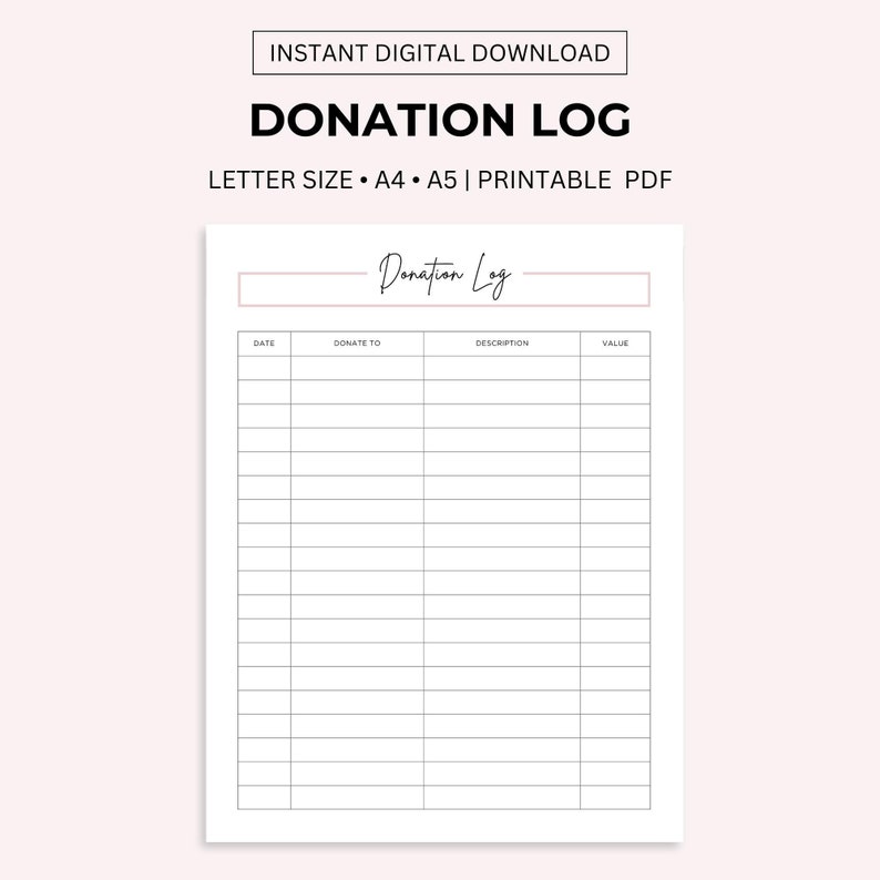 Donation Log Printable, Charitable Donations, Financial Planner - Etsy