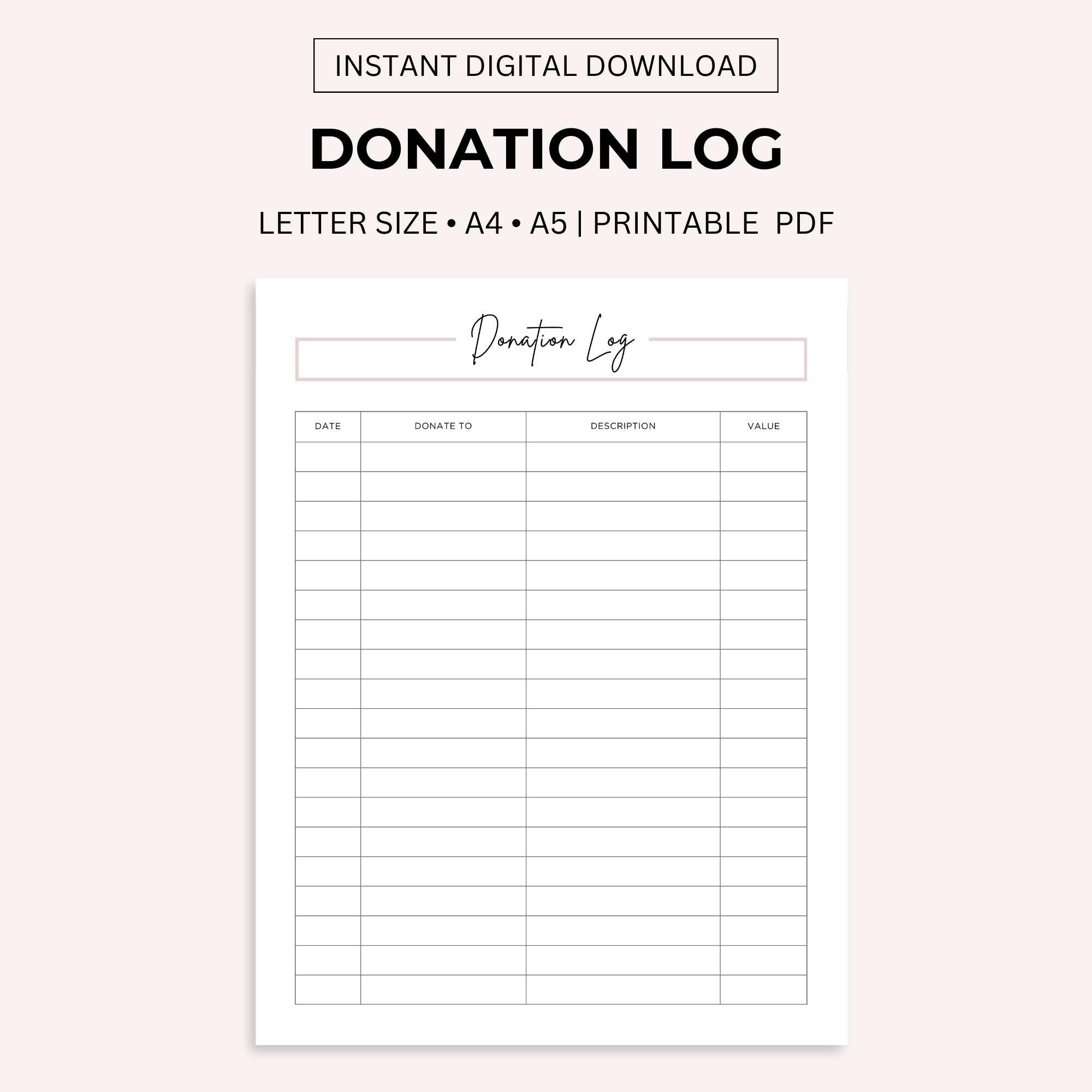 Donation Log Printable, Charitable Donations, Financial Planner - Etsy