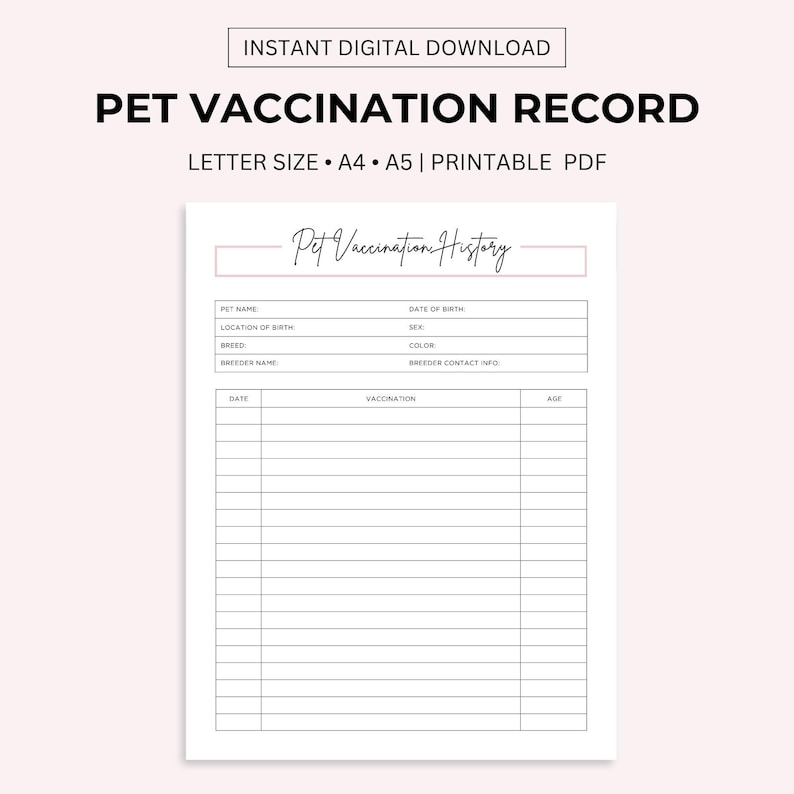 Pet Vaccination Record Printable: Dog & Cat Health Log (PDF) - Etsy
