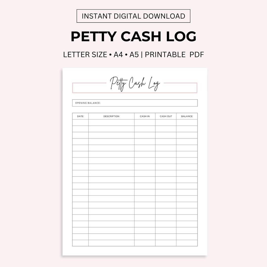 Petty Cash Log Printable: Small Business Ledger (letter/a4/a5) (digital ...