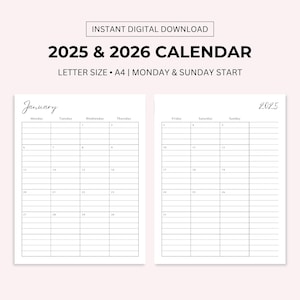 2025-2026 Lined Calendar: Monthly Planner, Letter Size, A4 (PDF) - Etsy