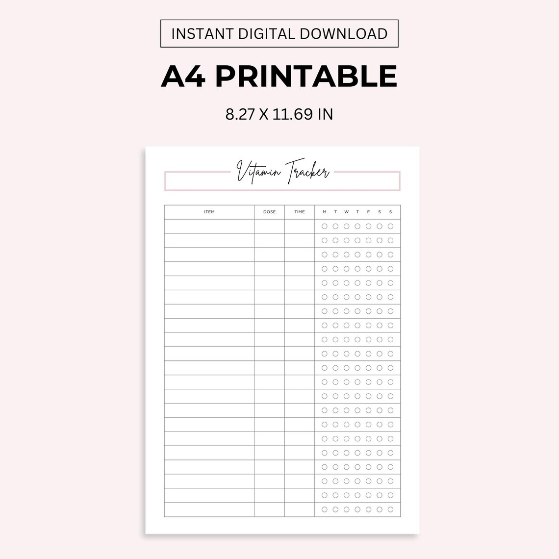 Weekly Vitamin Tracker Printable, Supplement Checklist, Daily Vitamin ...