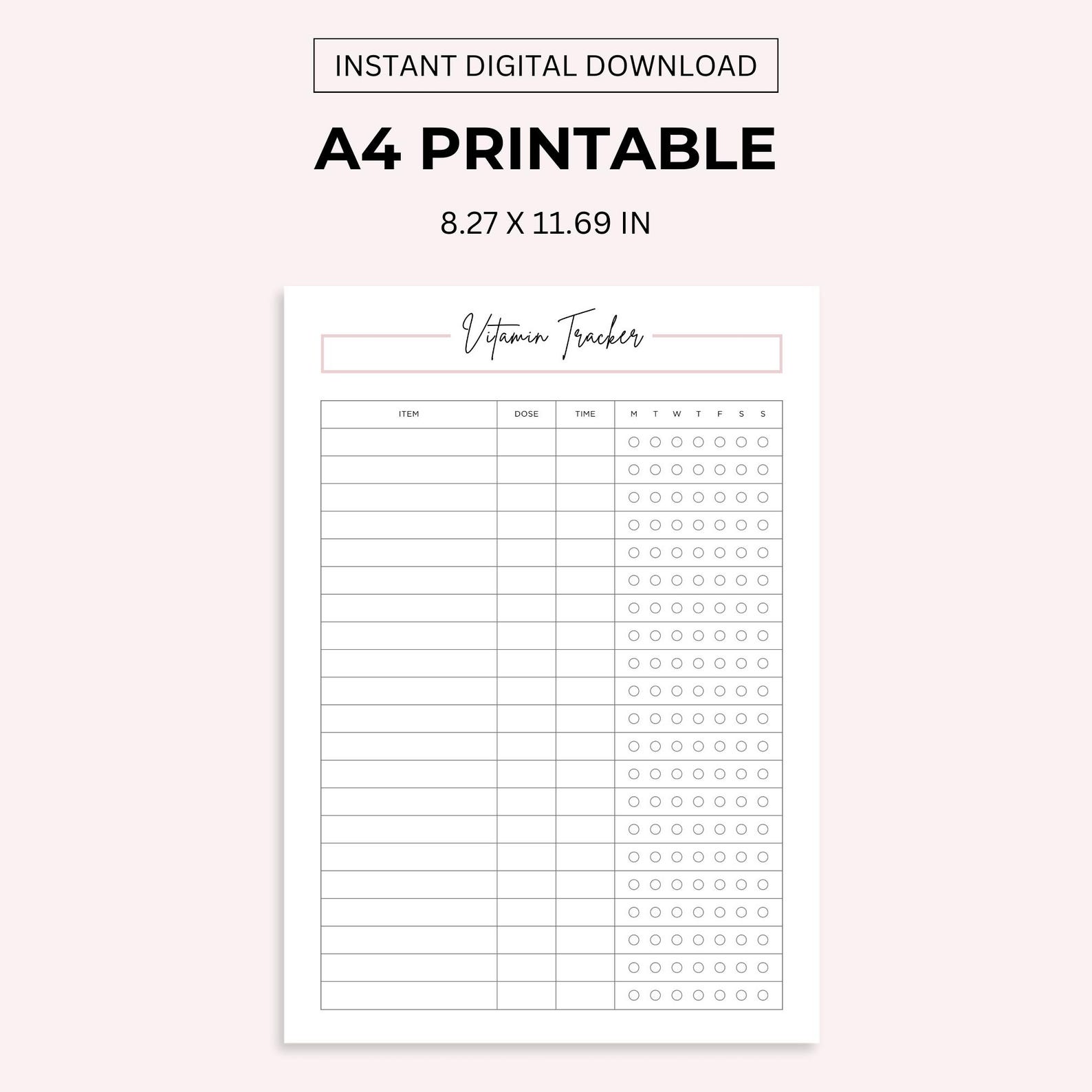 Weekly Vitamin Tracker Printable, Supplement Checklist, Daily Vitamin ...