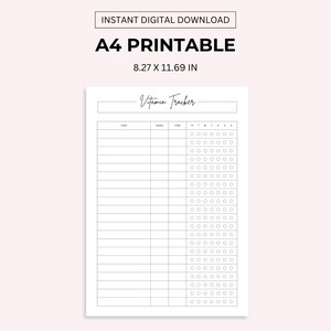 Weekly Vitamin Tracker Printable, Supplement Checklist, Daily Vitamin ...