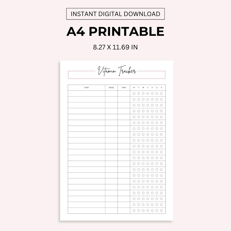 Weekly Vitamin Tracker Printable, Supplement Checklist, Daily Vitamin ...