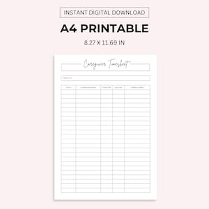 Caregiver Timesheet Printable: Home Health Care Time Sheet (PDF) - Etsy
