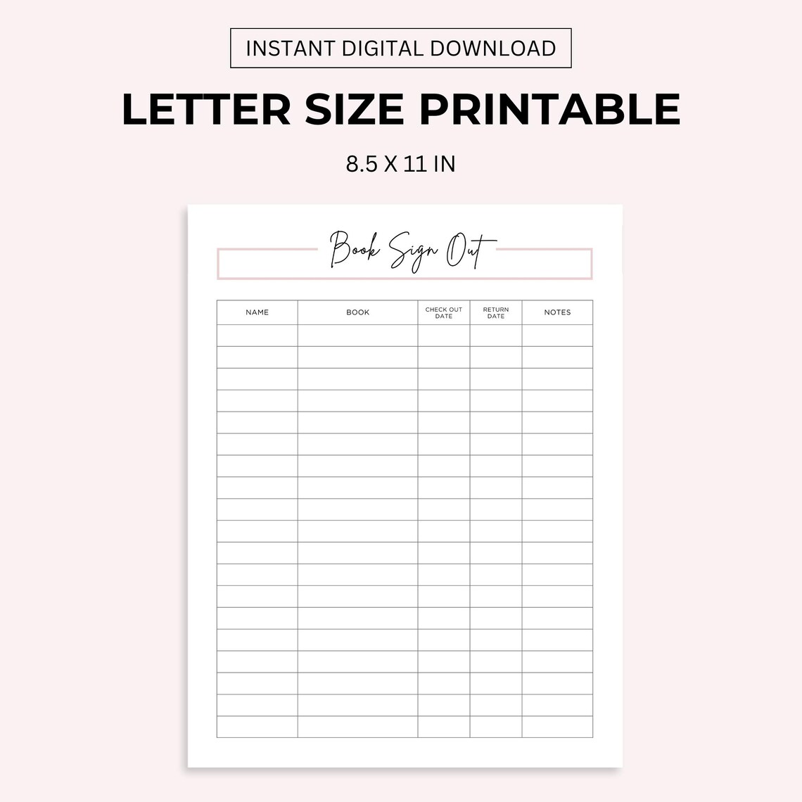 Library Book Sign Out Sheet Printable, Book Sign Out Form, Book Borrow ...