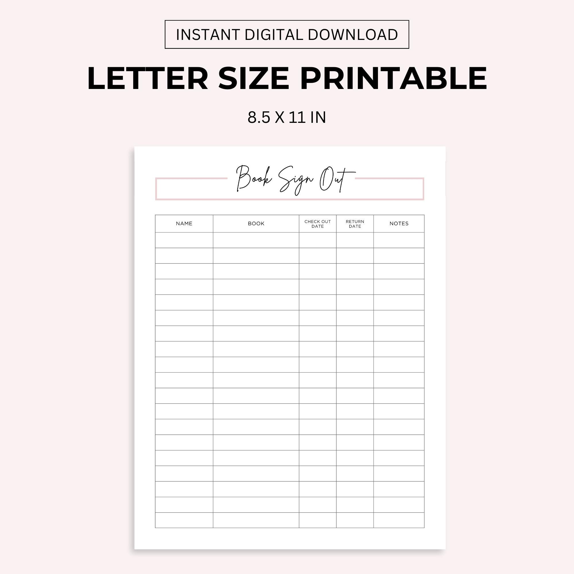 Library Book Sign Out Sheet Printable, Book Sign Out Form, Book Borrow ...