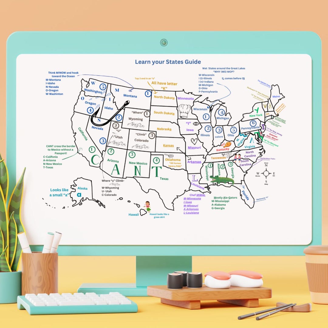 United States Memory Guide Printable | Fun State Facts & Mnemonics ...
