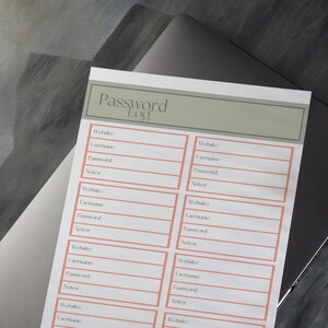 Printable Password Log | Website, Username, Password & Notes Organizer ...