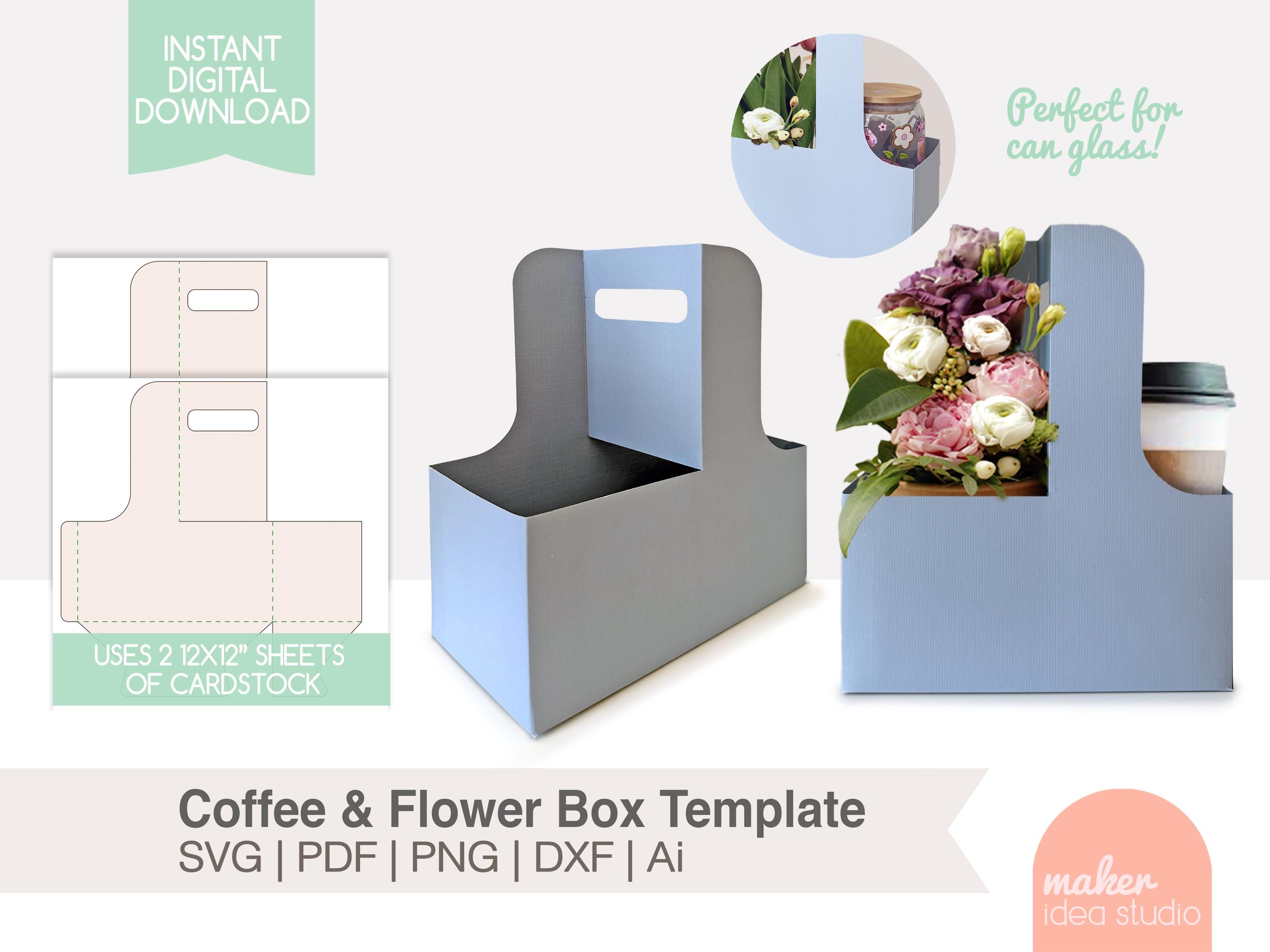Coffee and Flower Box Template, Flower Gift Box Plant Favor Box Coffee ...