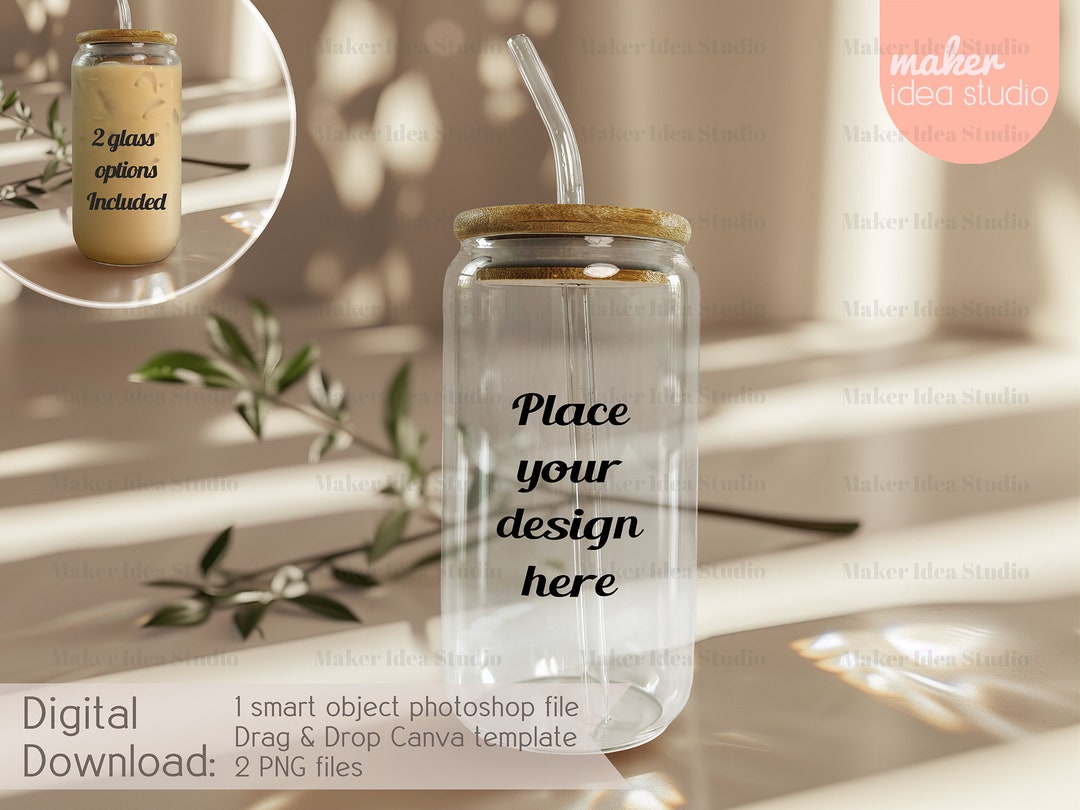 16oz Beer Can Glass Mockup Canva Template Smart Object Photoshop Mock ...