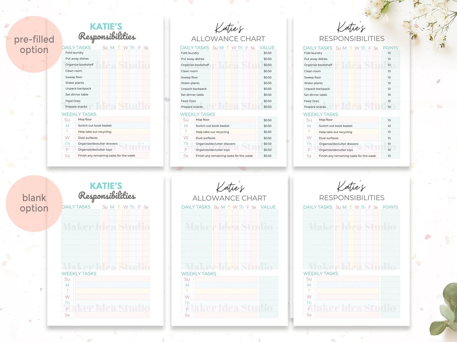 Responsibility Chore Chart for Kids, Editable Kids Chore List, Daily ...