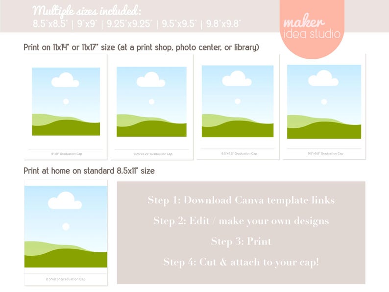 Graduation Cap Topper Template, Canva Drag and Drop, Blank Graduation ...