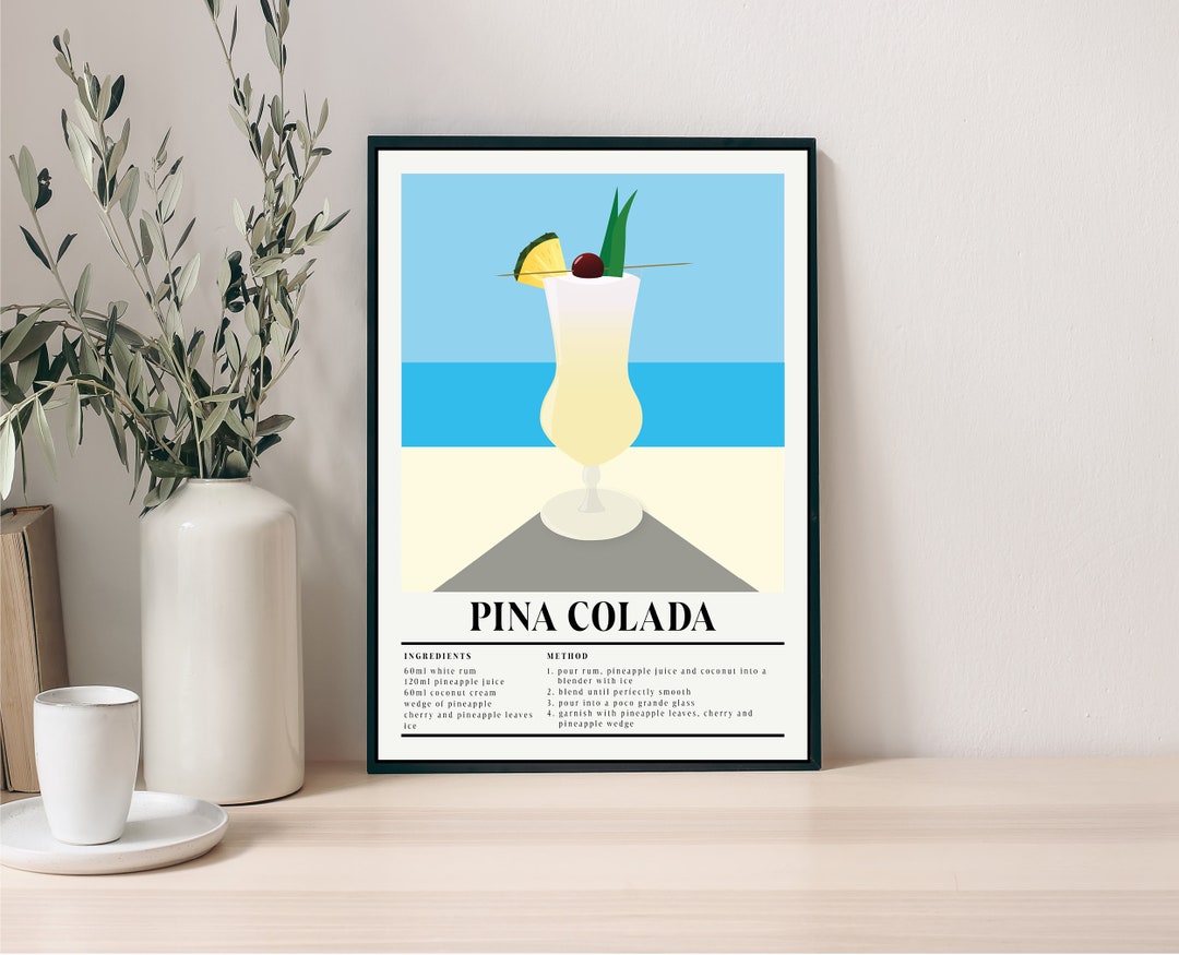 Pina Colada Cocktail Recipe Print, Digital Download, Drink Art ...