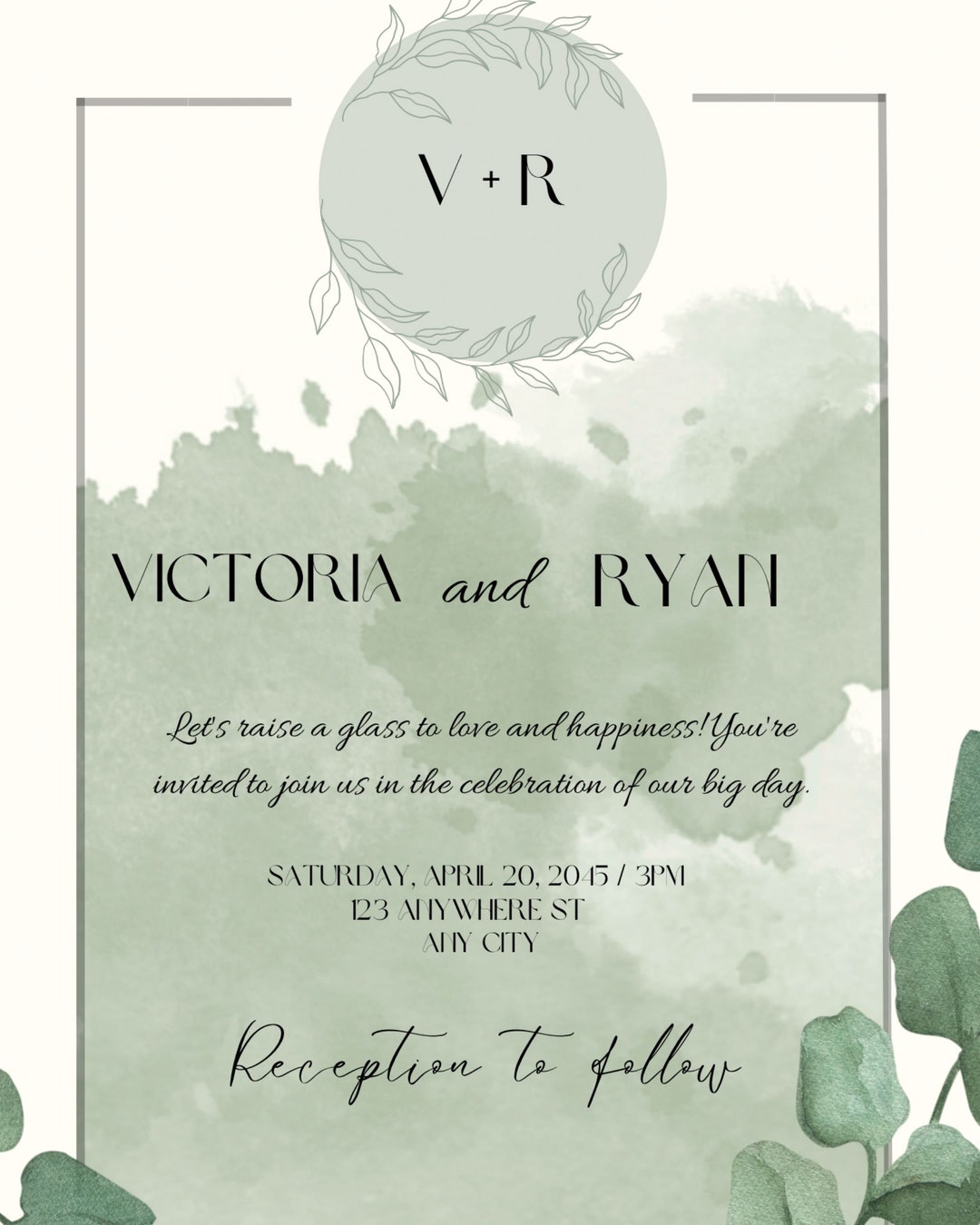 Green Nature Themed Wedding Invitation Template Instant - Etsy Australia