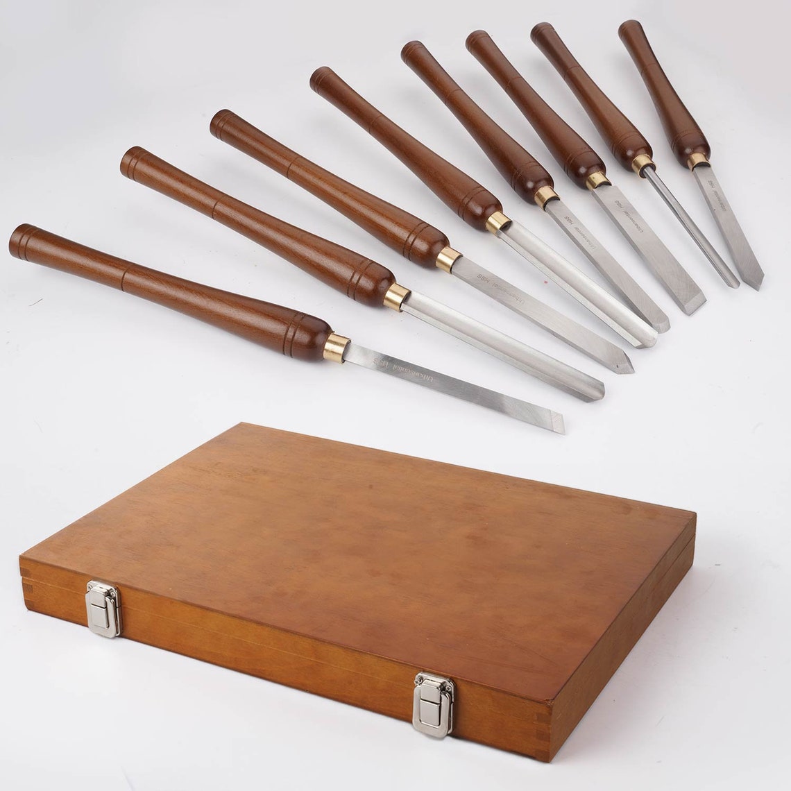 Wood Working 8 Pieces HSS Wood Turning Tools Lathe Chisel Set With Wooden Box Beech Wood High ...