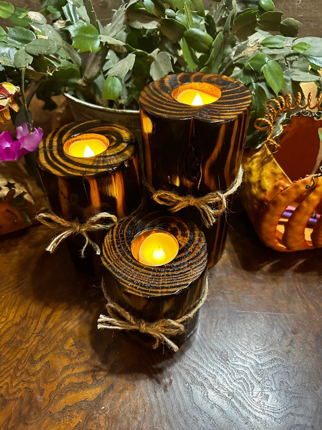 Burnt Log Candle Holder Pillar Set - Etsy