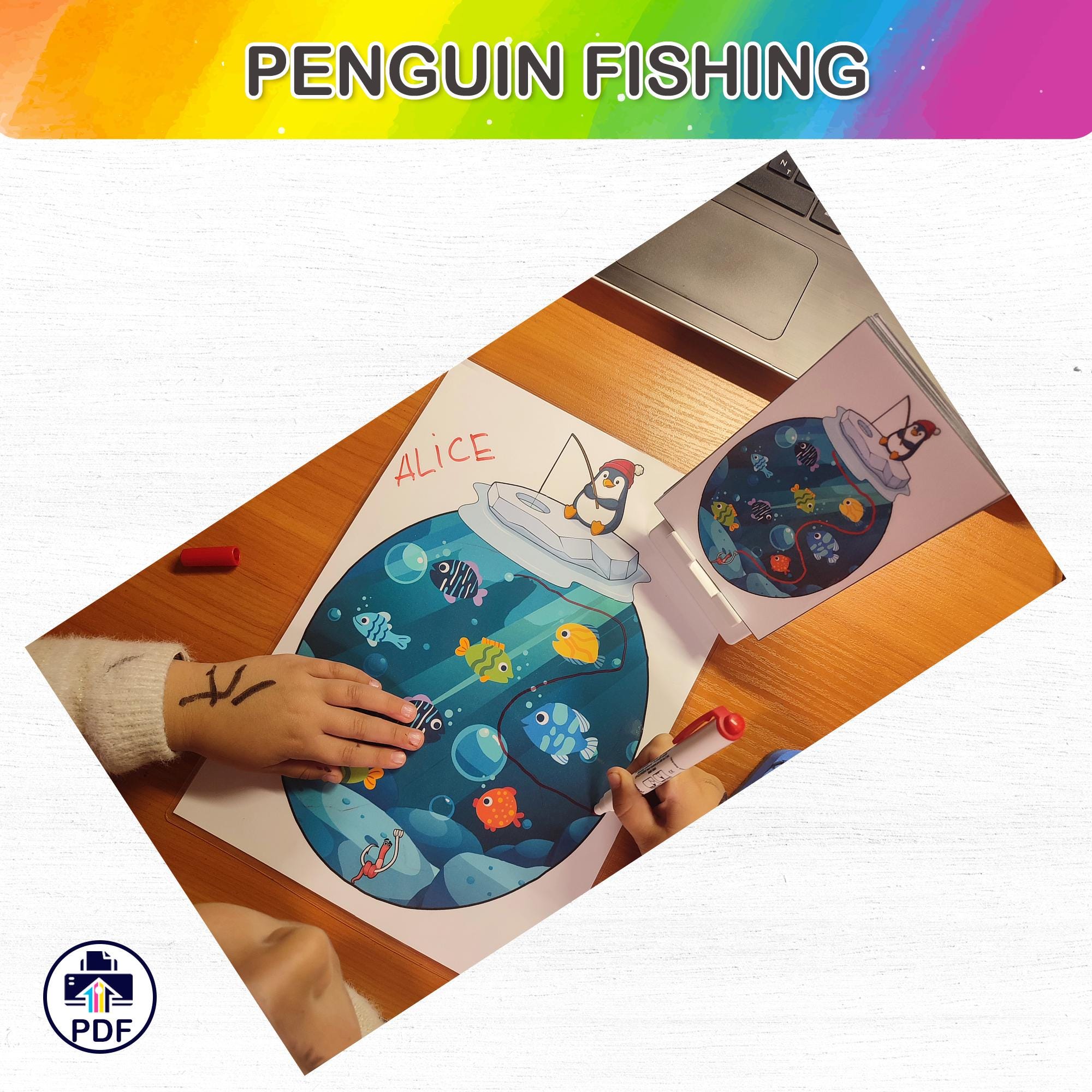Printable Penguin Fish Game | Trace the Fish | Fun Activity for Kids - Etsy