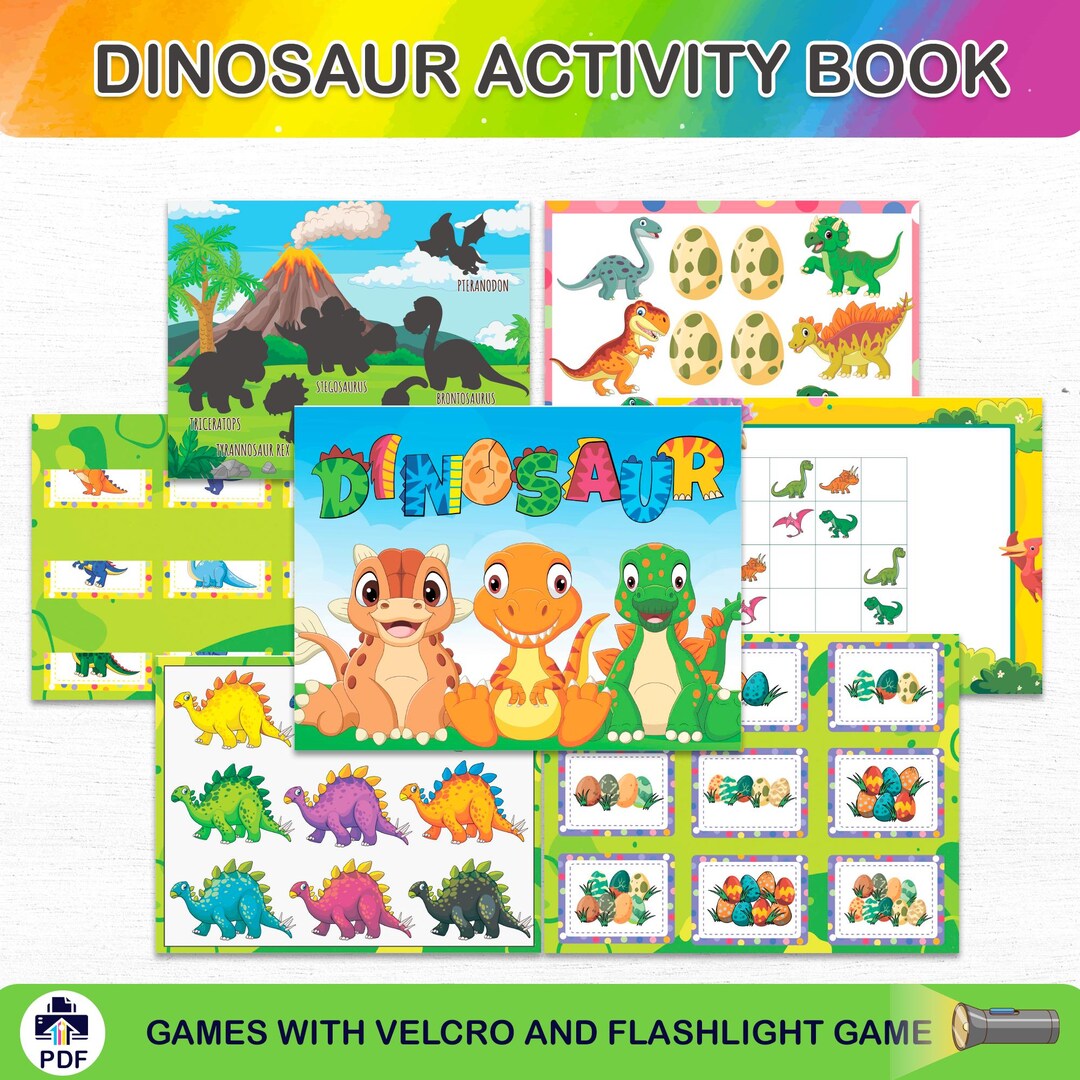 Dinosaur Activity Book for Toddlers Printable Velcro Learning Folder ...