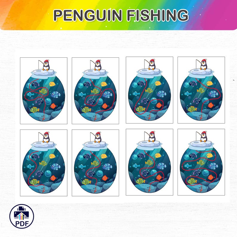 Printable Penguin Fish Game | Trace the Fish | Fun Activity for Kids - Etsy