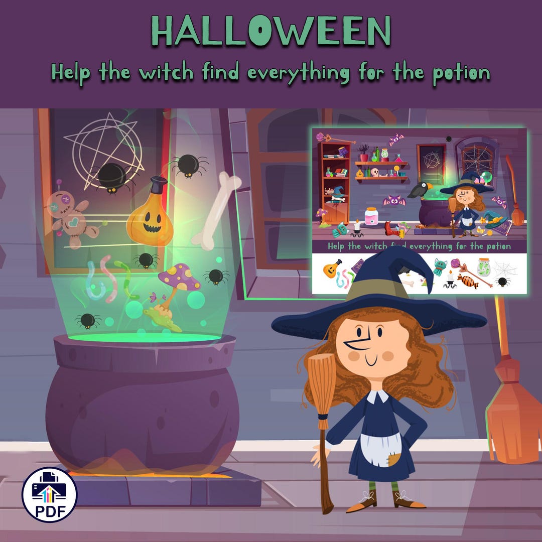 Help the Witch Find Items for Her Potion | Halloween Printable Game for Kids | PDF Activity ...