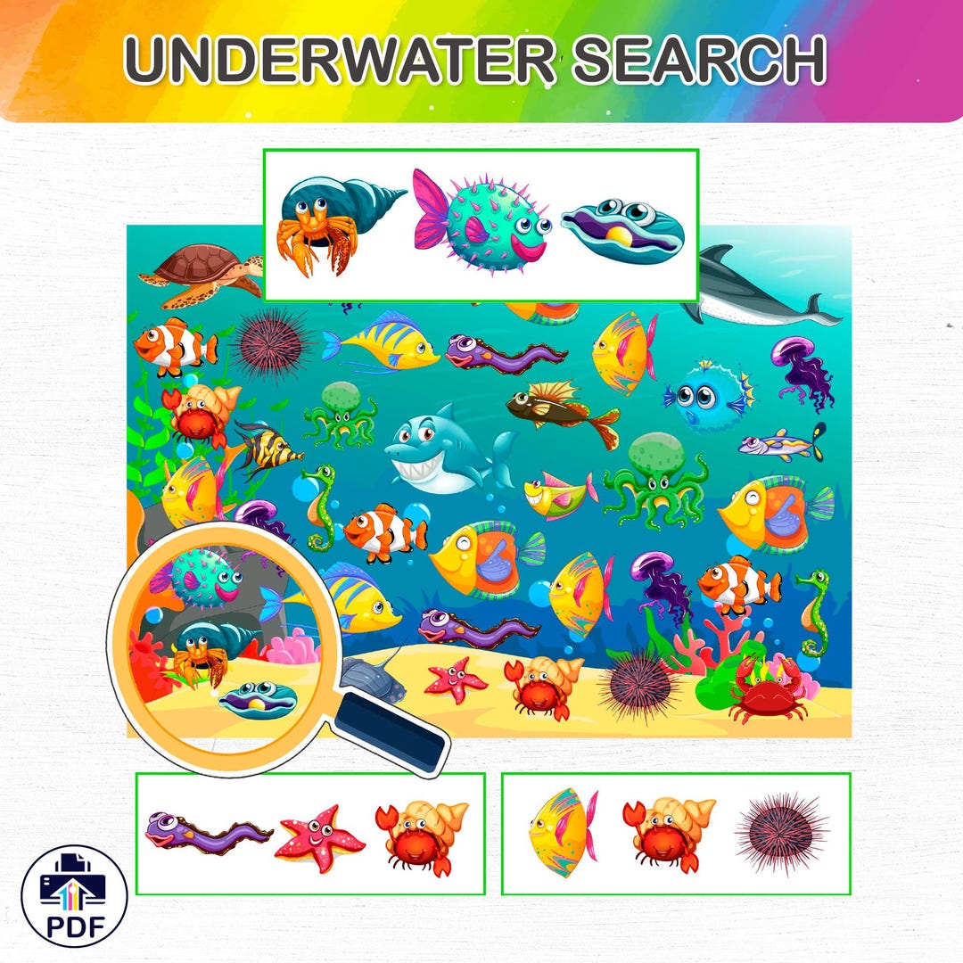 Underwater Search & Find: Fish Matching Game With Printable Magnifying ...