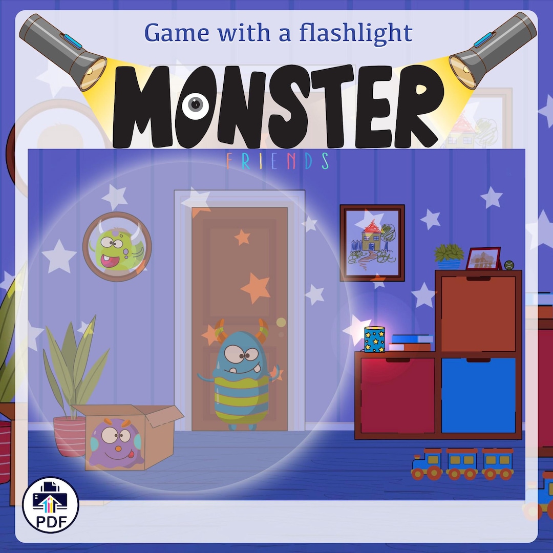 Monster Game With Flashlight - Fun Printable PDF for Kids - DIY Interactive Game - Etsy