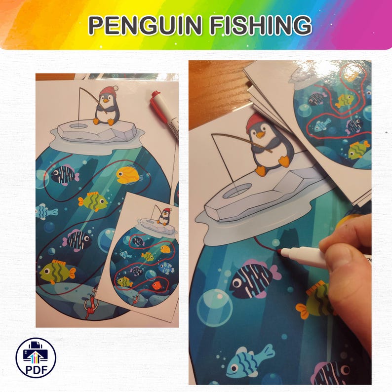 Printable Penguin Fish Game | Trace the Fish | Fun Activity for Kids - Etsy